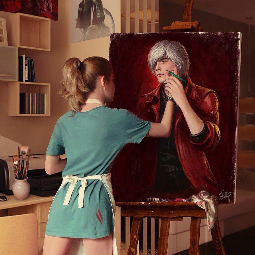 The Artist And Her Subject Optical Illusion Painting the-artist-and-her-subject-optical-illusion-painting